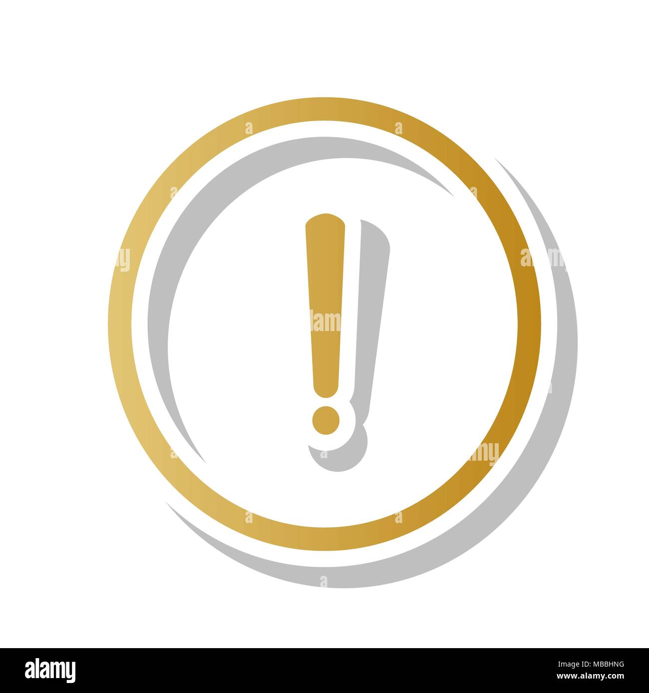 Exclamation mark sign. Vector. Golden gradient icon with white contour ...