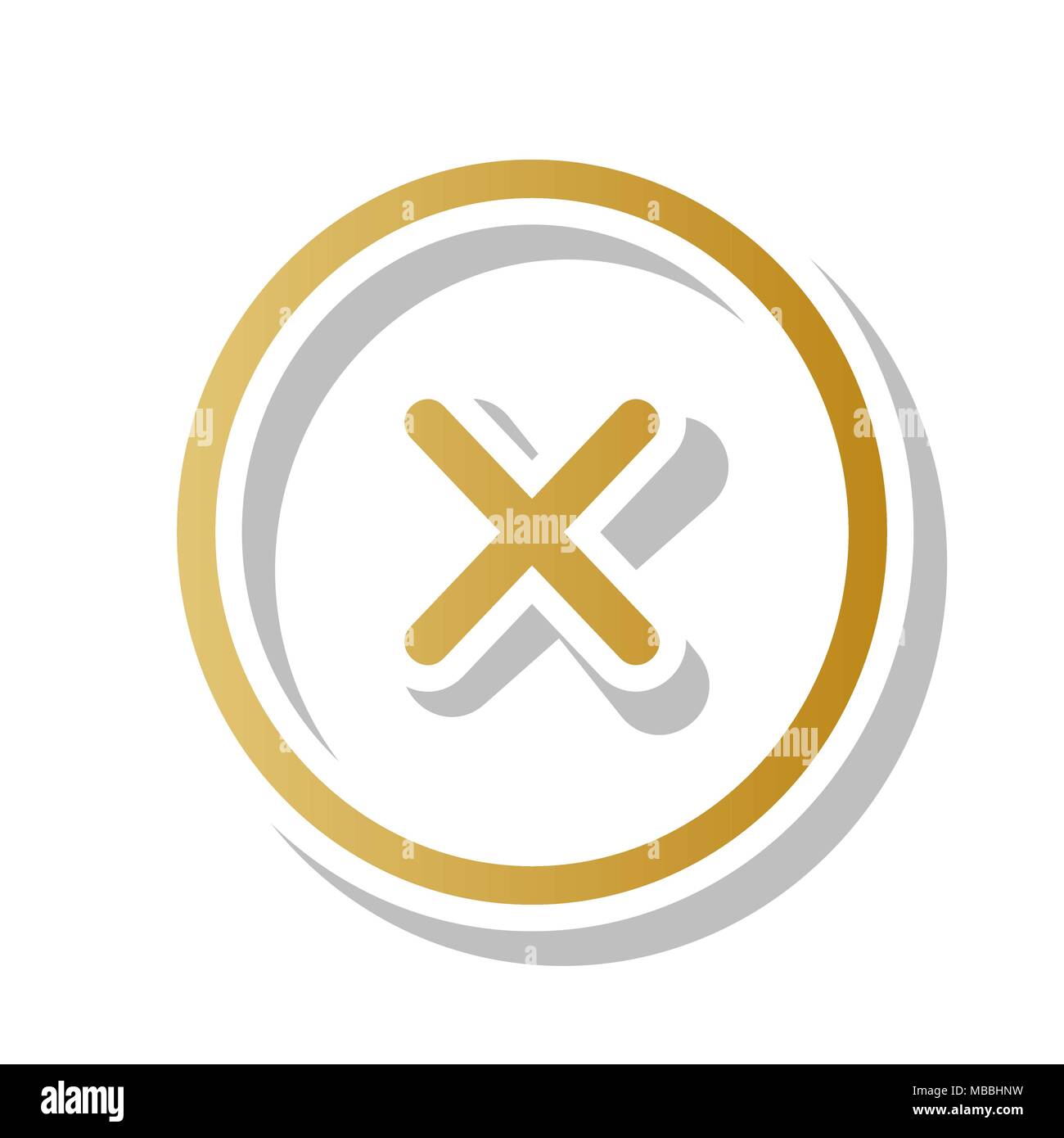Cross sign illustration. Vector. Golden gradient icon with white ...