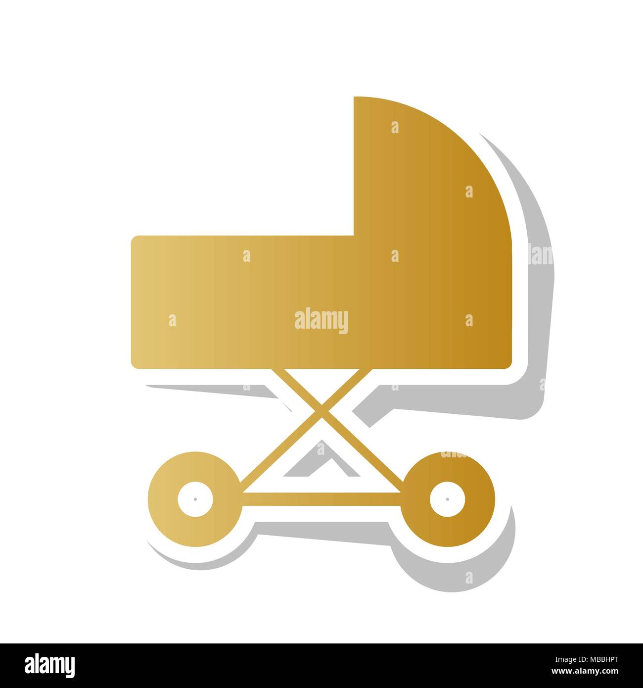Pram sign illustration. Vector. Golden gradient icon with white contour ...