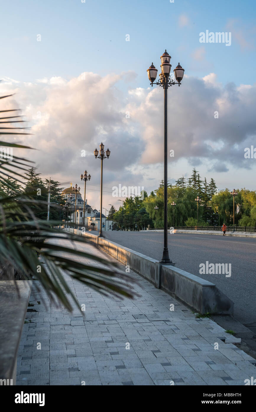 The old retro lamp post and the beautiful white and blue sky, Poti ...