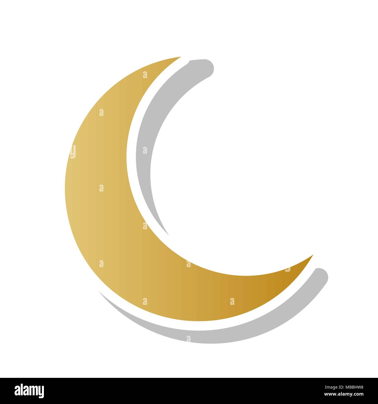 Moon sign illustration. Vector. Golden gradient icon with white contour ...