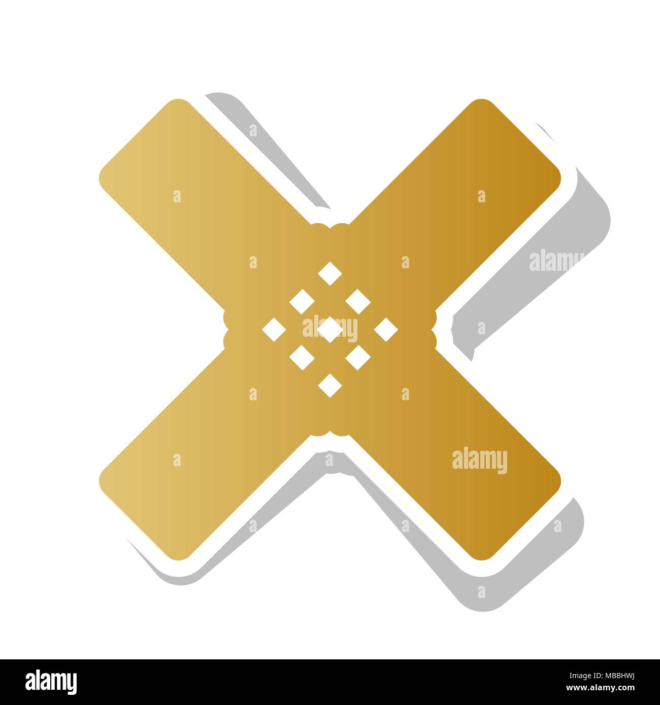 Aid sticker sign. Vector. Golden gradient icon with white contour and ...