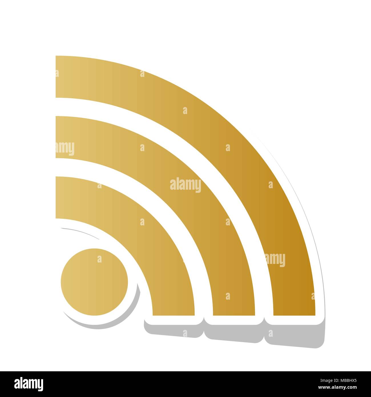 RSS sign illustration. Vector. Golden gradient icon with white contour ...