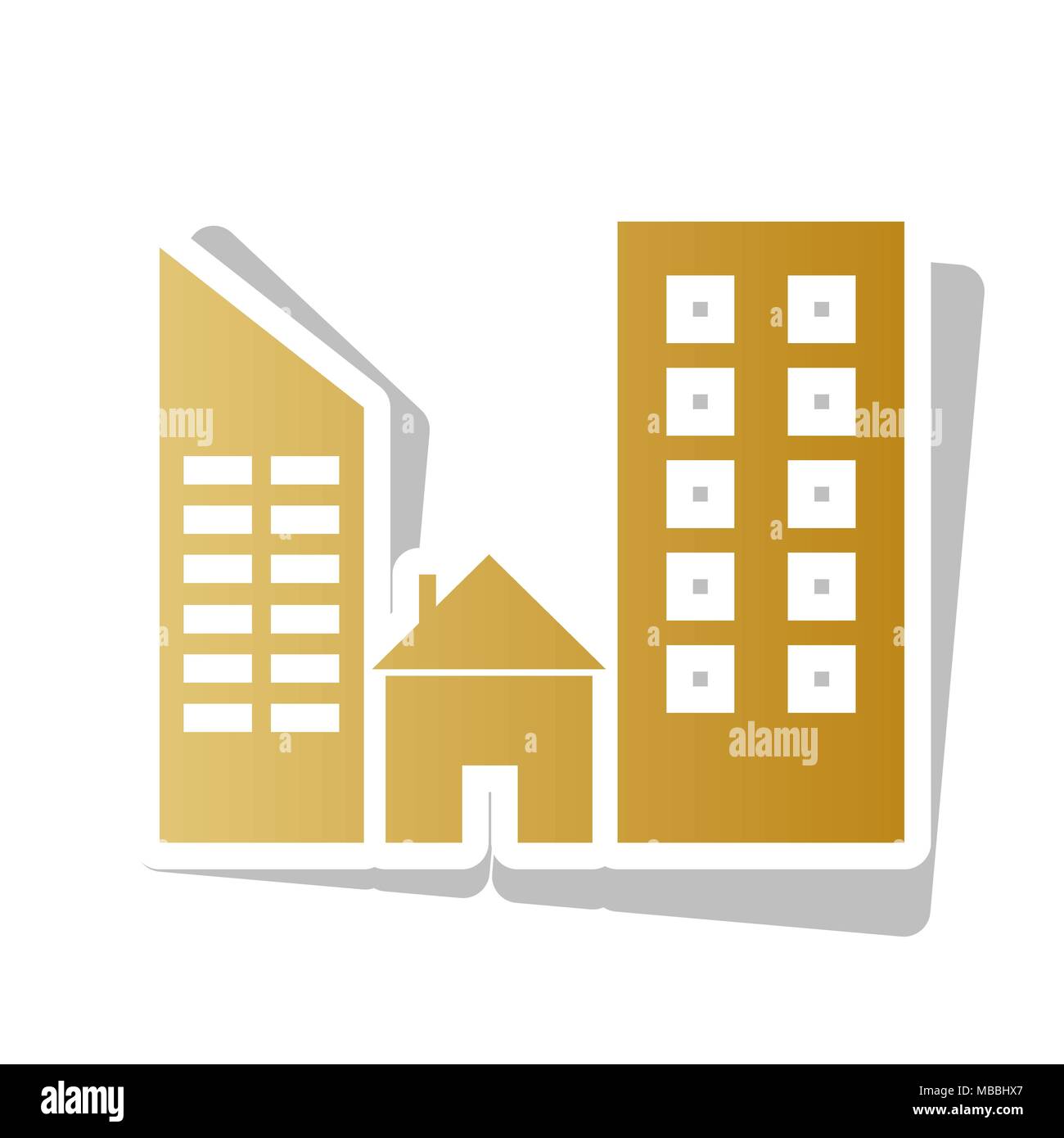 Real estate sign. Vector. Golden gradient icon with white contour and ...