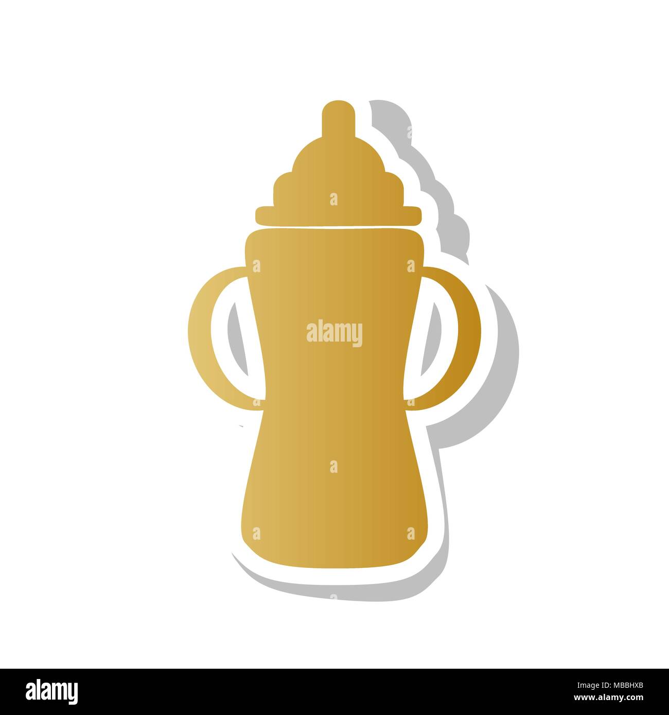 Baby bottle sign. Vector. Golden gradient icon with white contour and ...