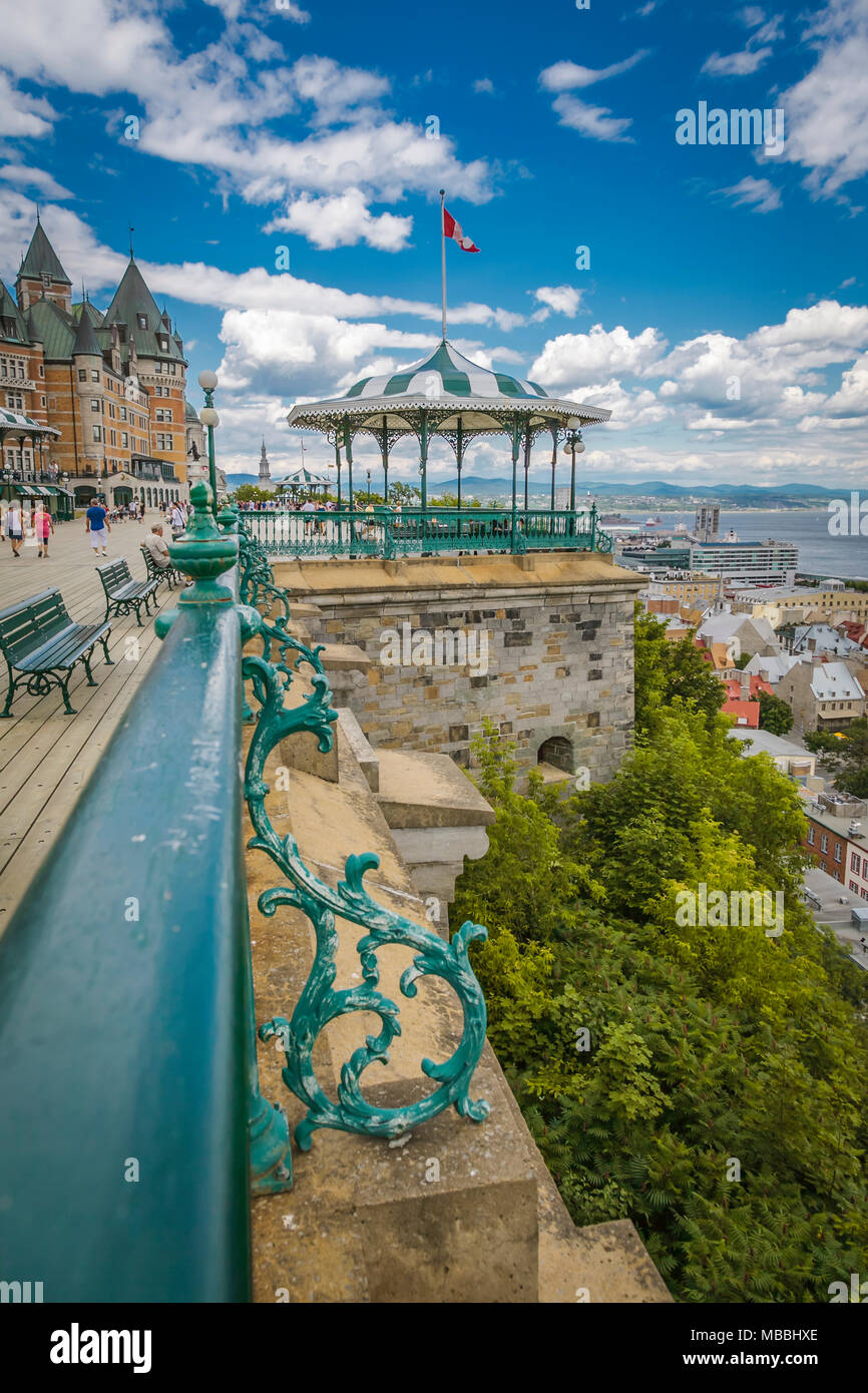 Quebec City boardwalk with the famous Chateau Frontenac hotel ...
