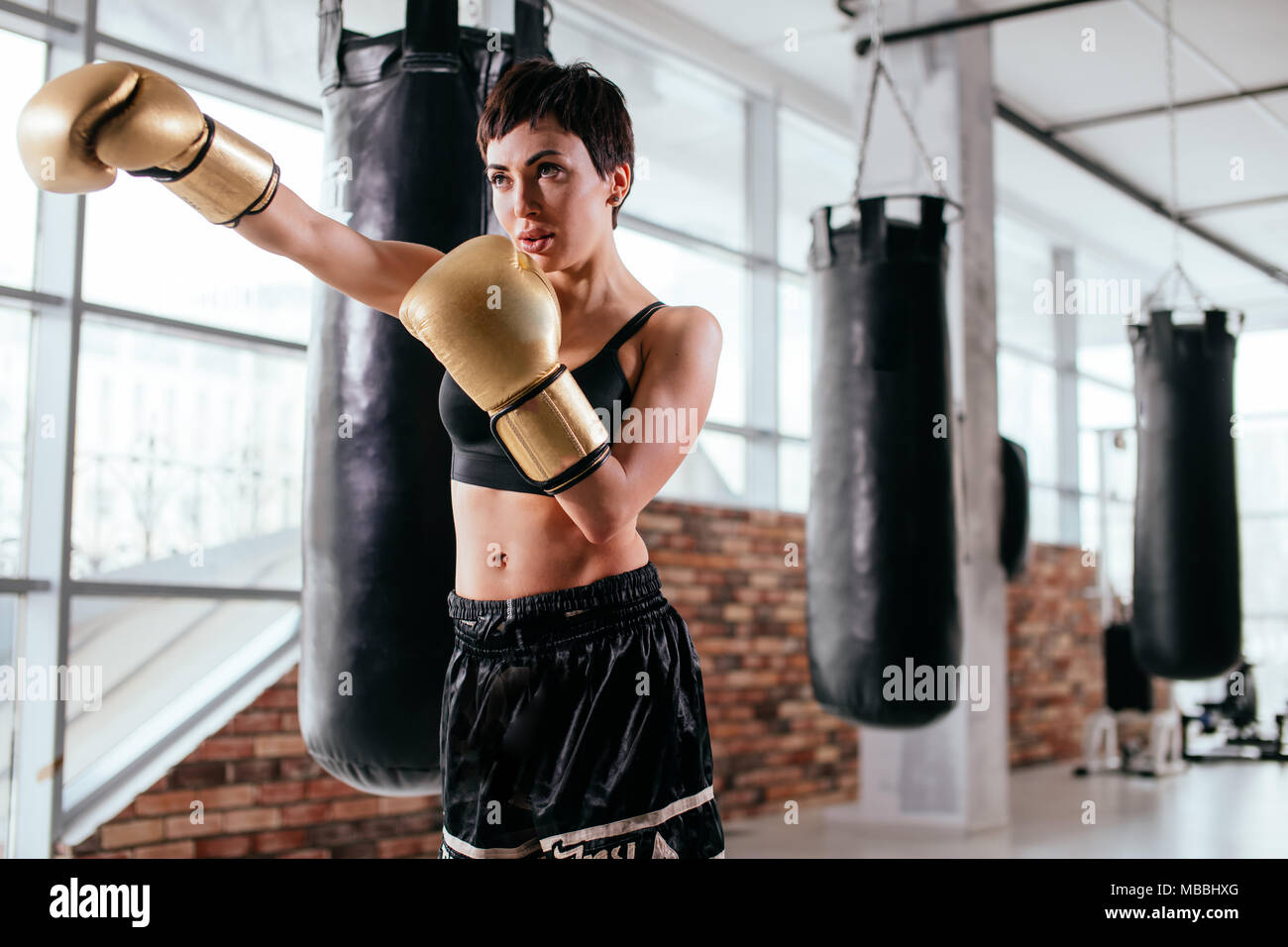 nice woman is keen on boxing Stock Photo - Alamy