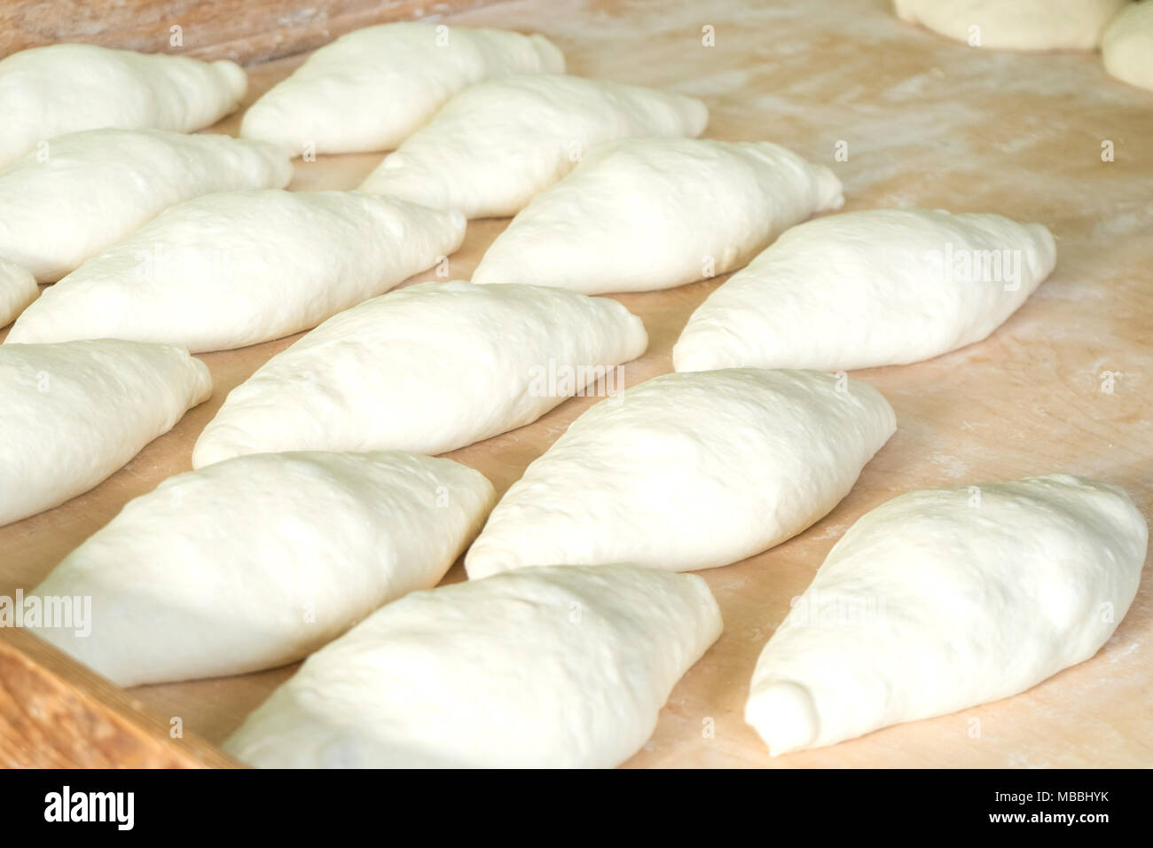 Fresh dough on the wooden board, pizza, Georgian bread, shoti Stock ...
