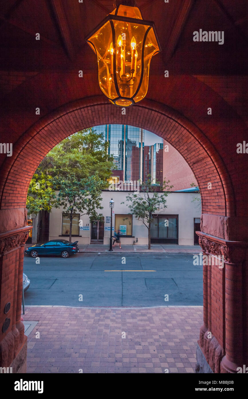 View on a street from an arched doorway, Toronto, Canada Stock Photo ...