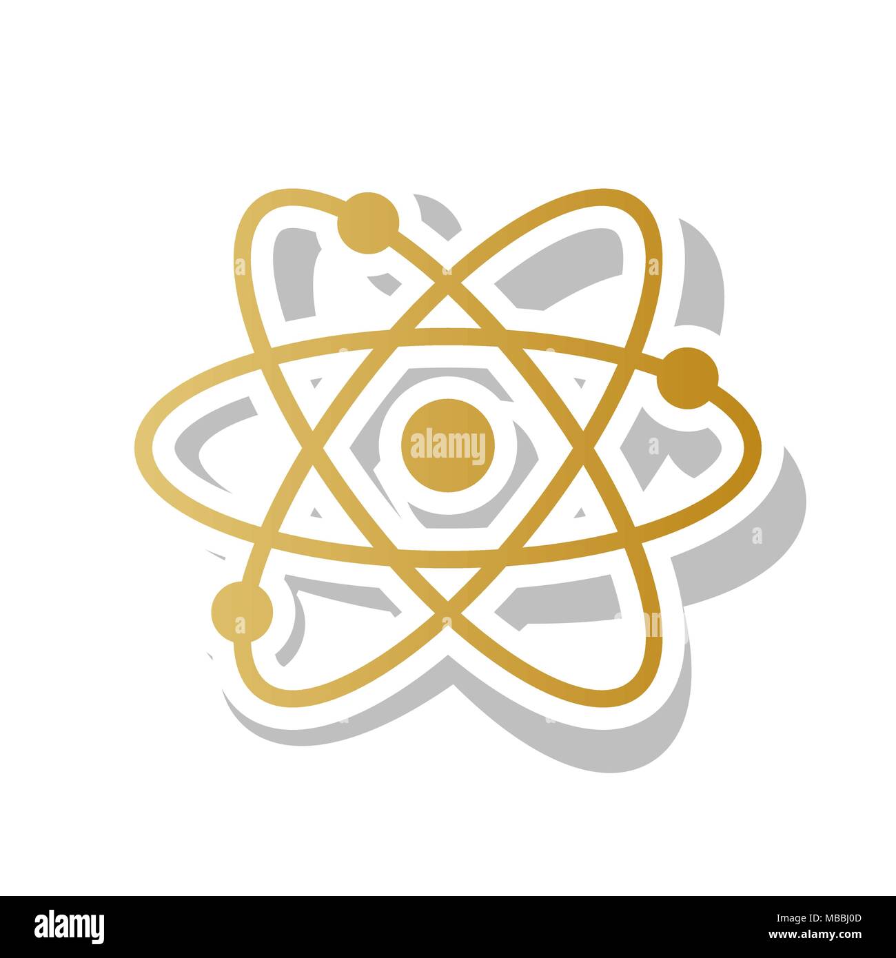 Atom sign illustration. Vector. Golden gradient icon with white contour ...