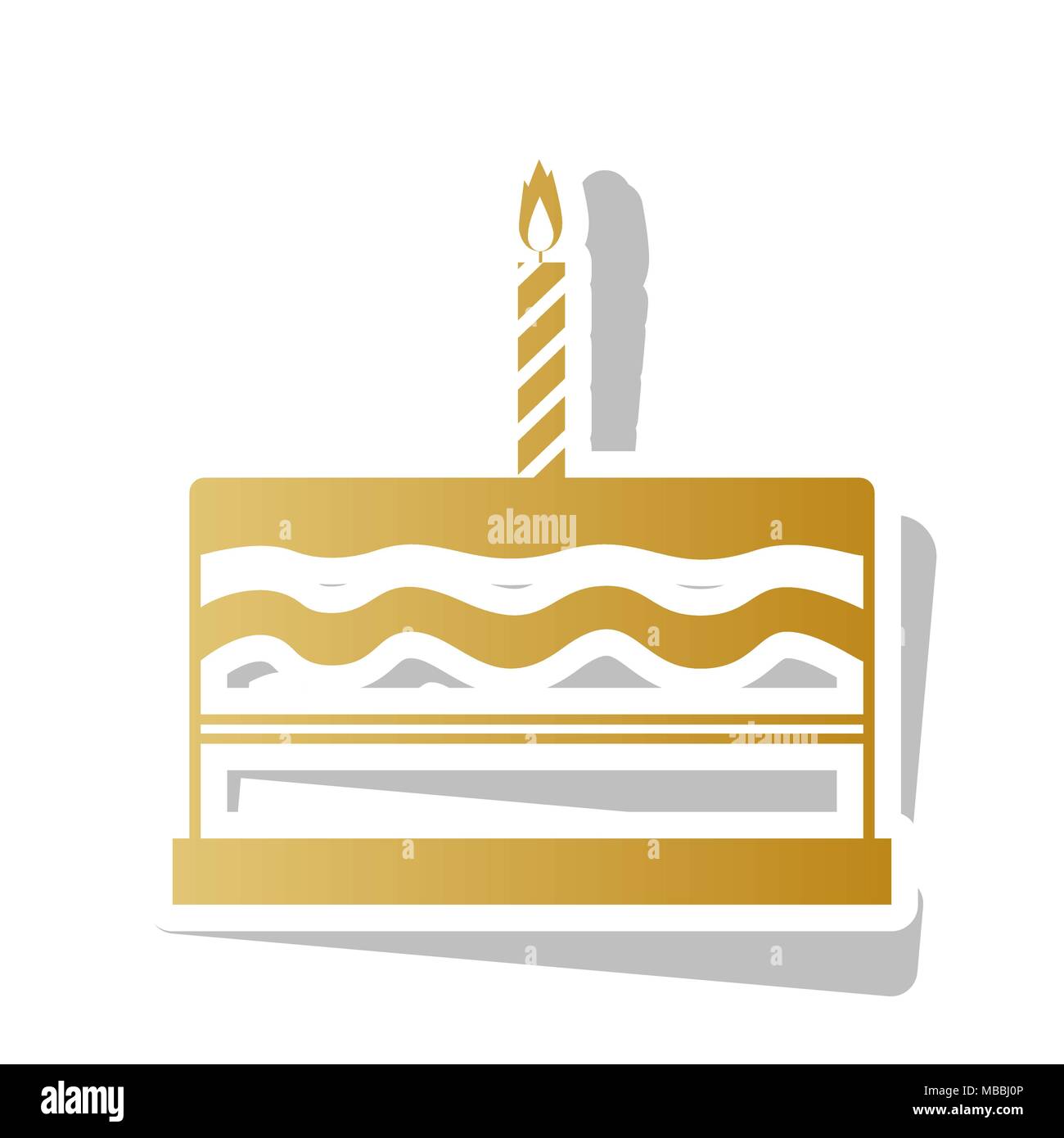 Birthday cake sign. Vector. Golden gradient icon with white contour and ...