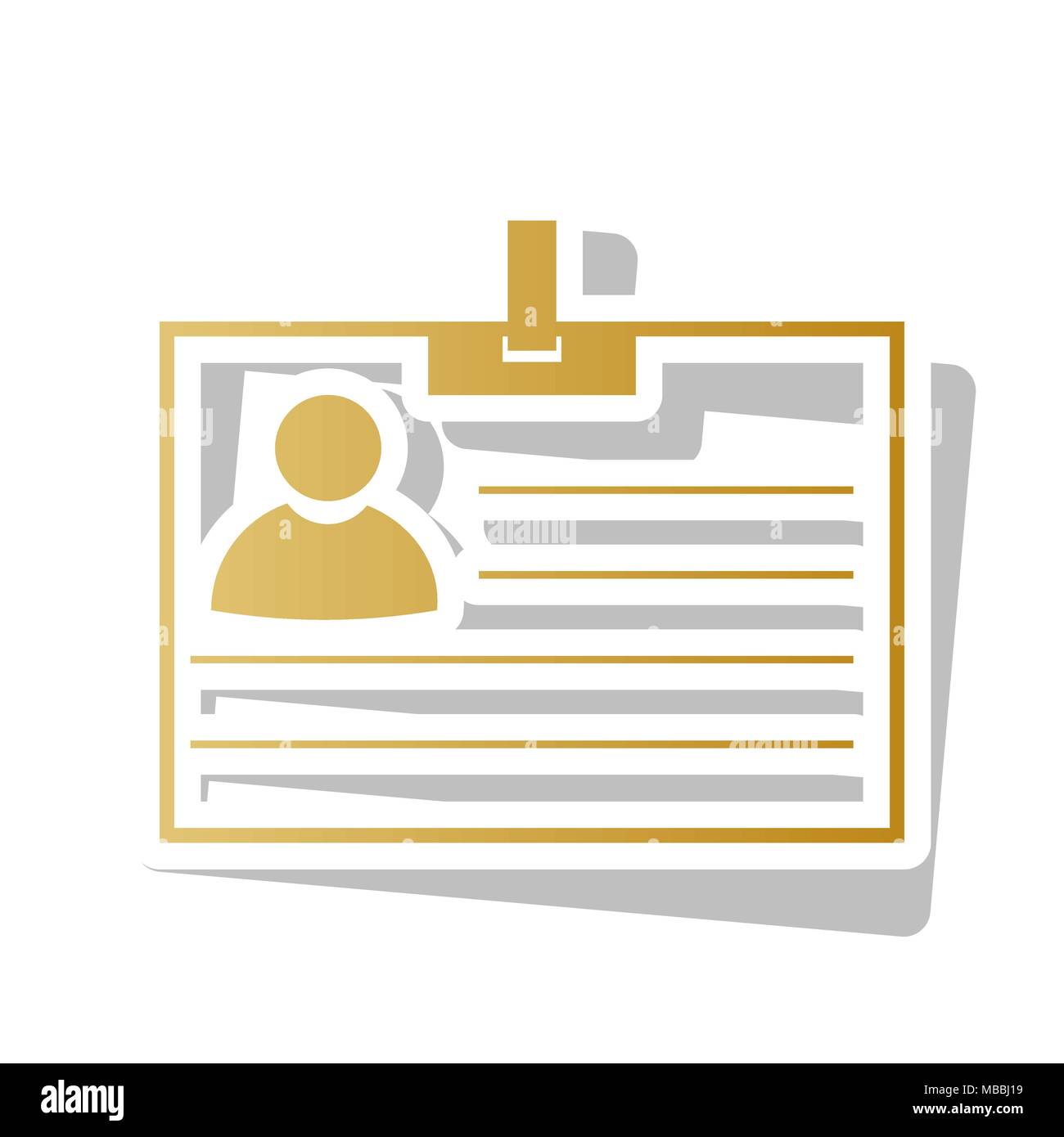 Id card sign. Vector. Golden gradient icon with white contour and ...