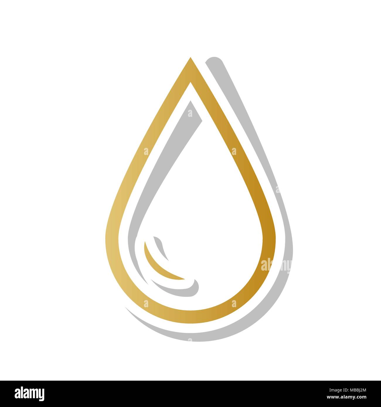 Drop of water sign. Vector. Golden gradient icon with white contour and ...