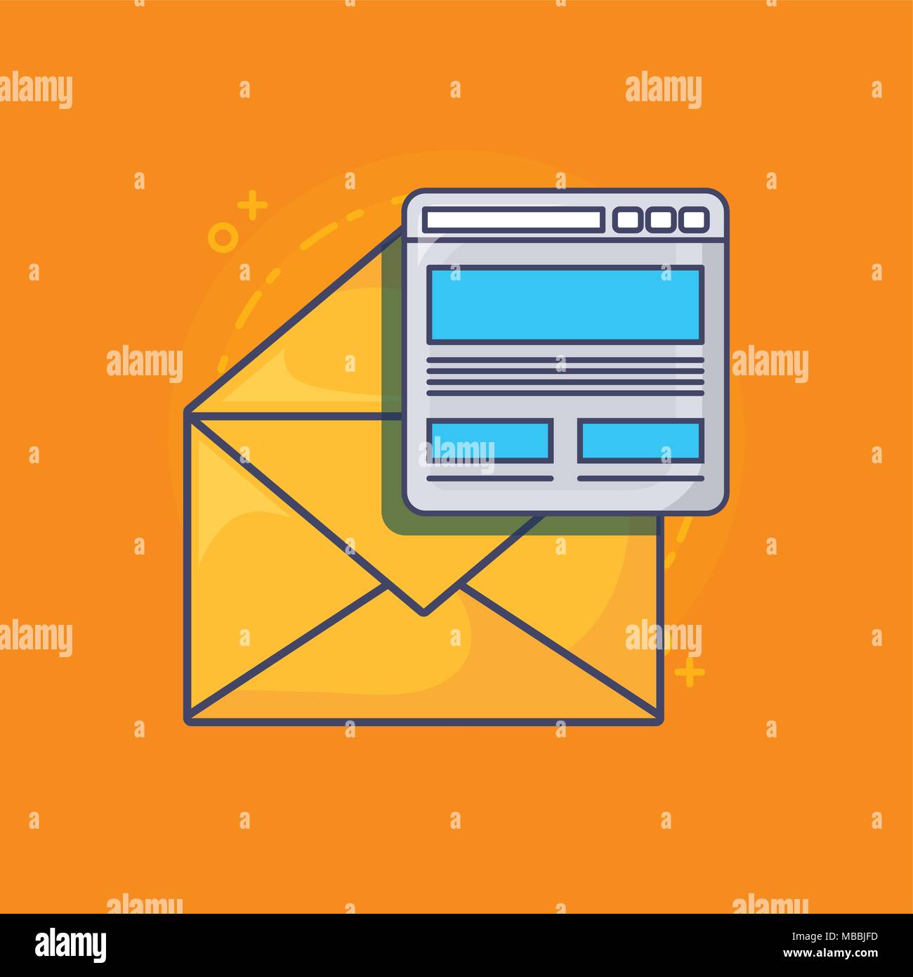 email marketing design with web interface and envelope over orange ...