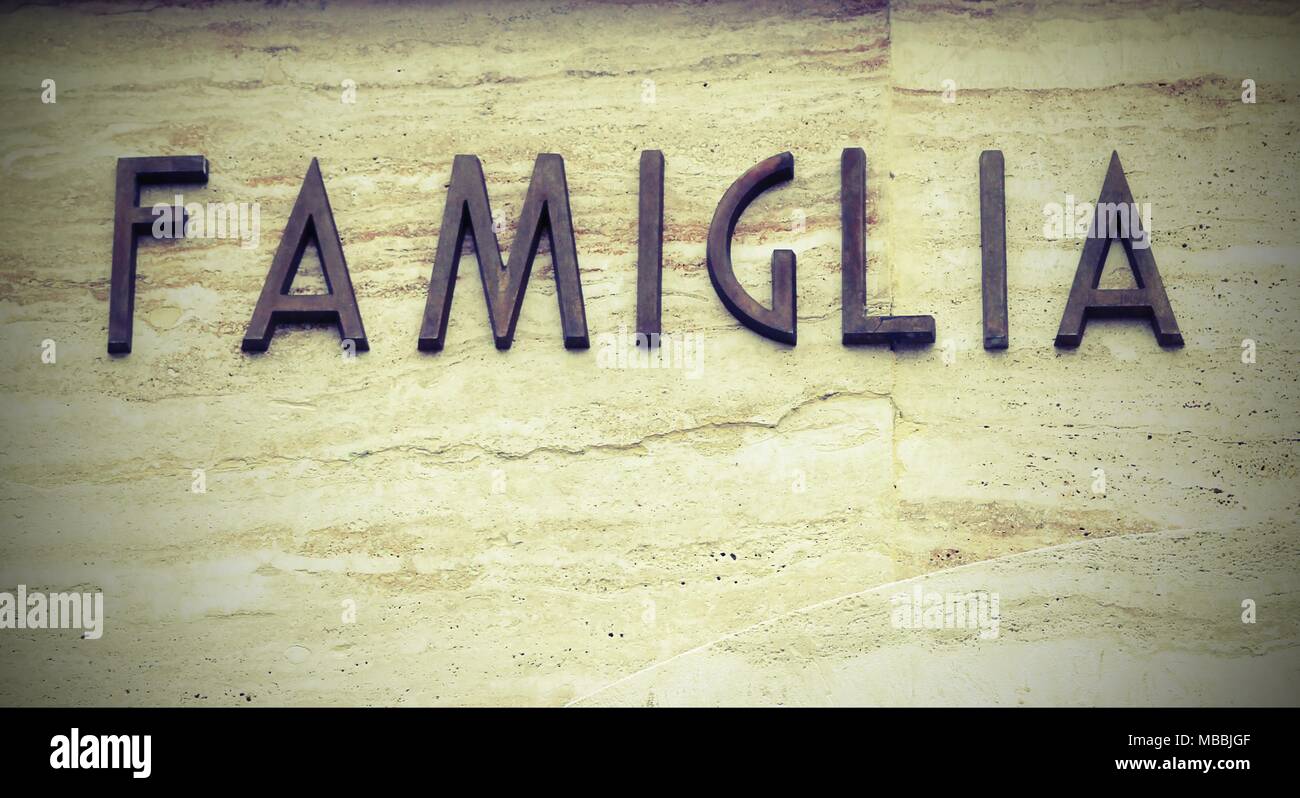 big text FAMIGLIA that means famiyl in Italy Language with copy space ...