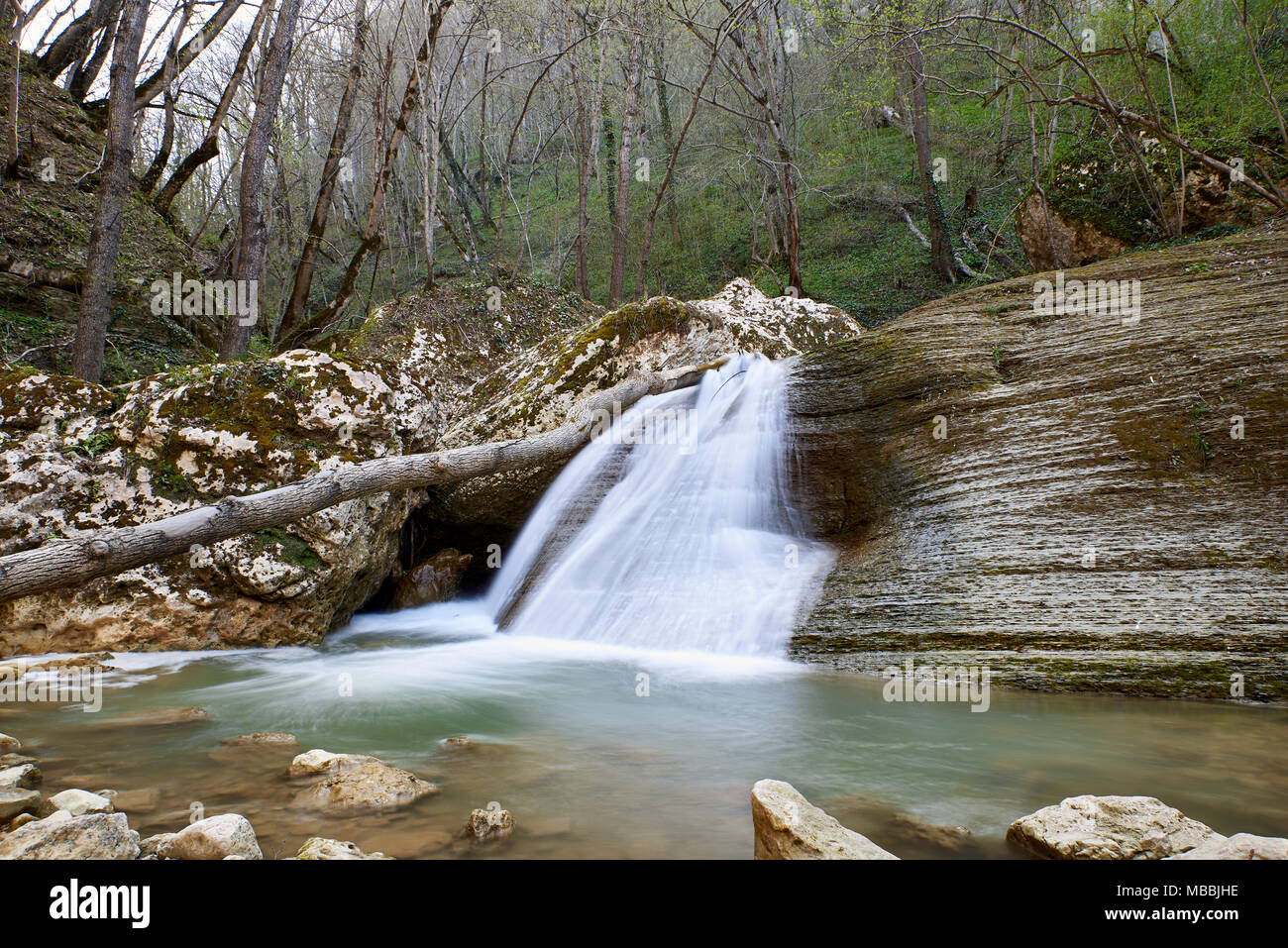 Spring waterfall on a mountain river, Mishoko river Stock Photo - Alamy