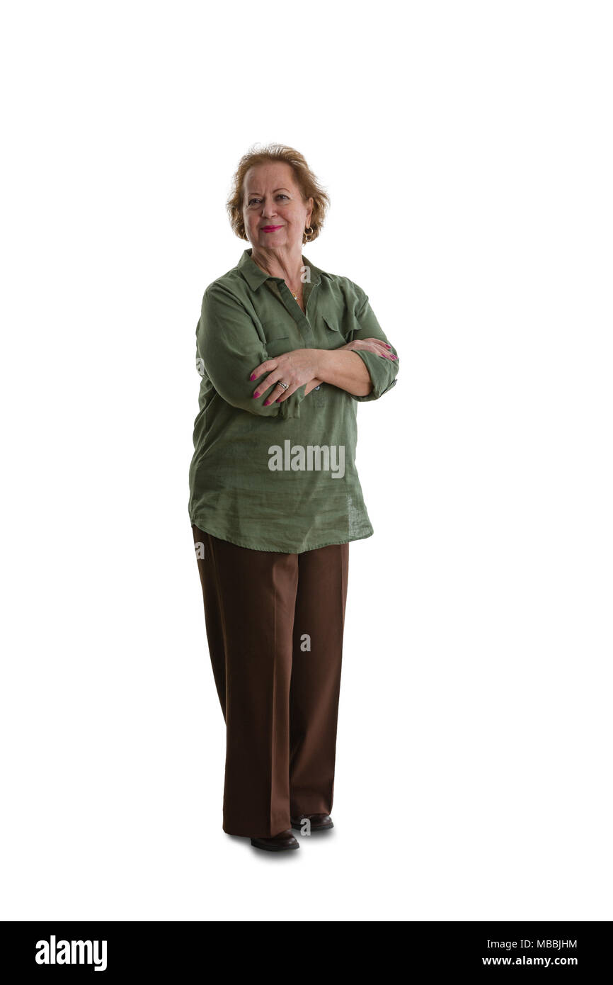 Portrait of elderly woman standing isolated against white background ...