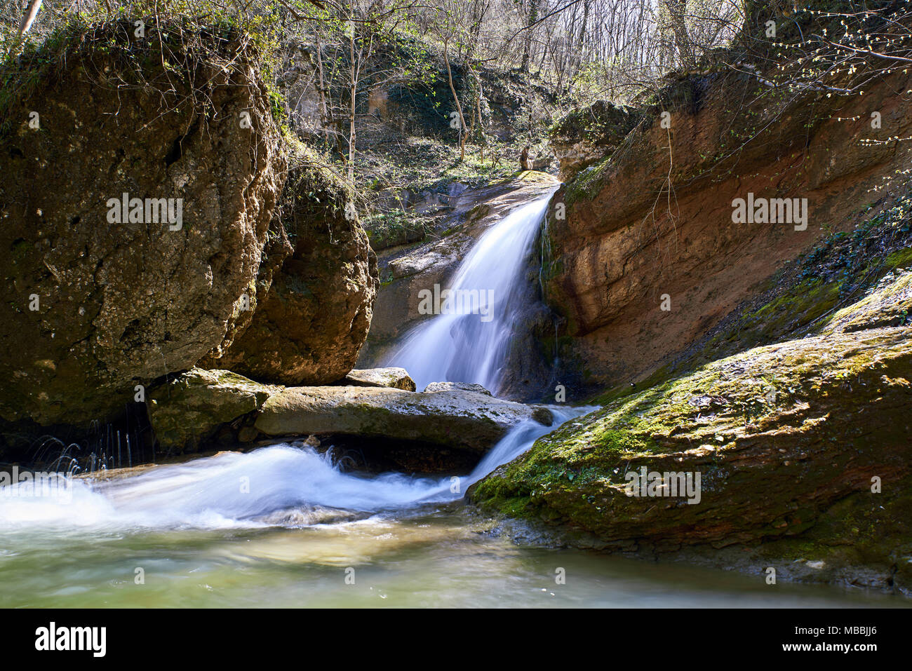 Spring waterfall on a mountain river, Mishoko river Stock Photo - Alamy