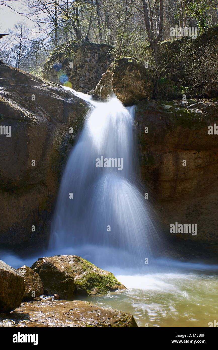 Spring waterfall on a mountain river, Mishoko river Stock Photo - Alamy