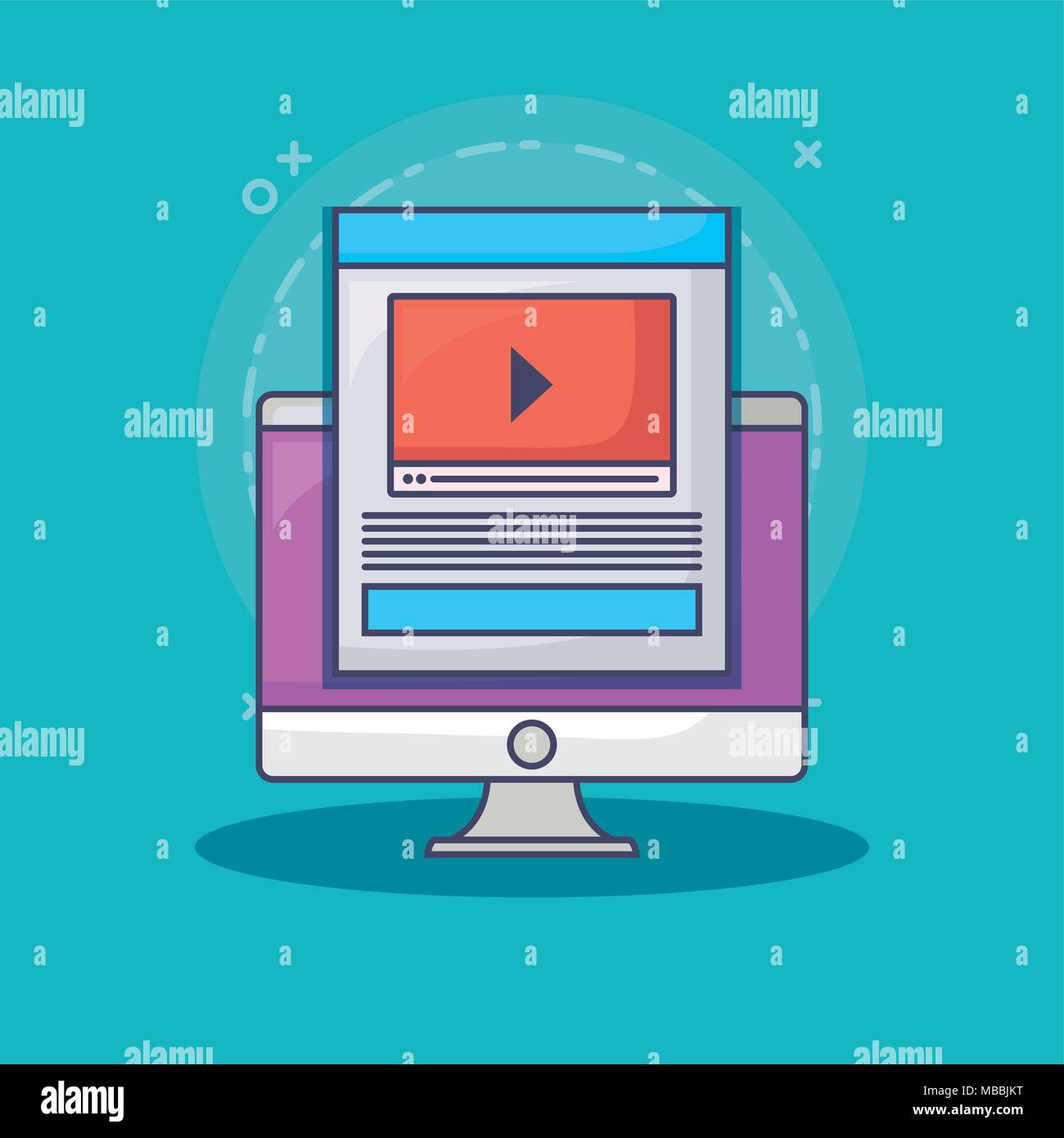 computer and web interface over blue background, colorful design ...