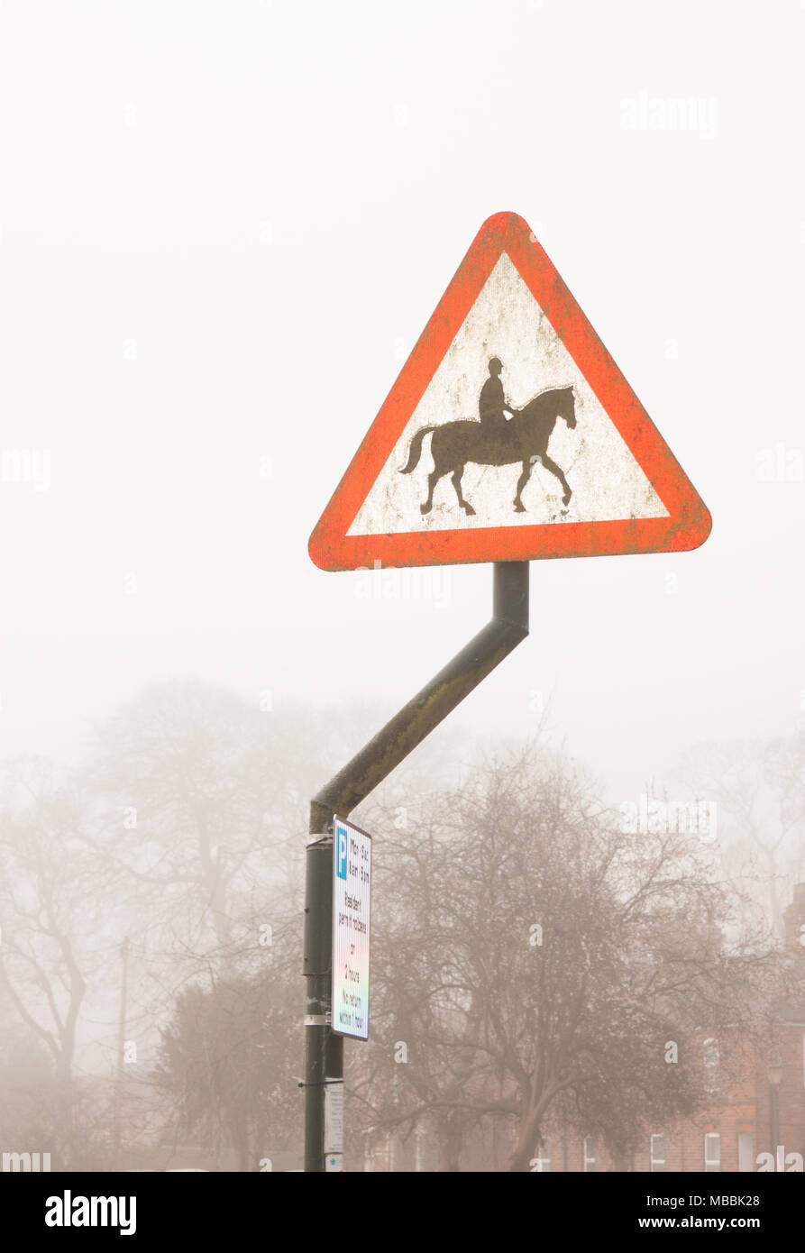 Horse Rider road sign, Beverley UK in fog Stock Photo - Alamy