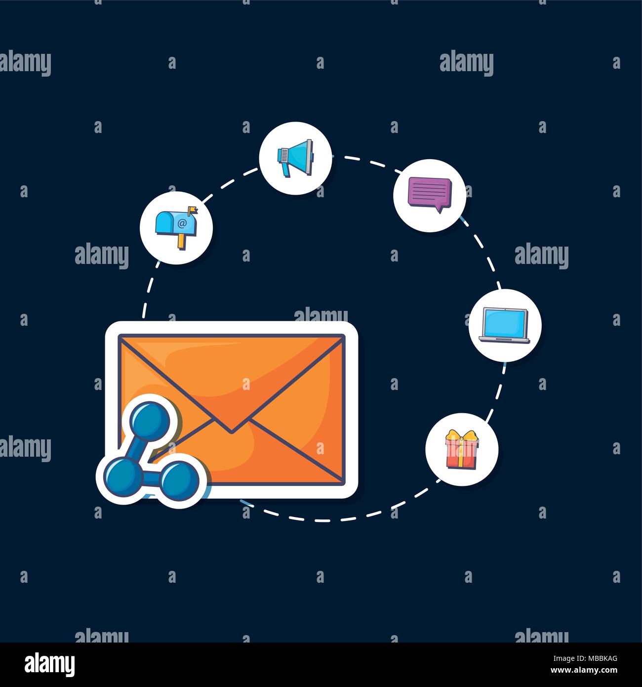 and email marketing related icons over blue background, colorful design ...