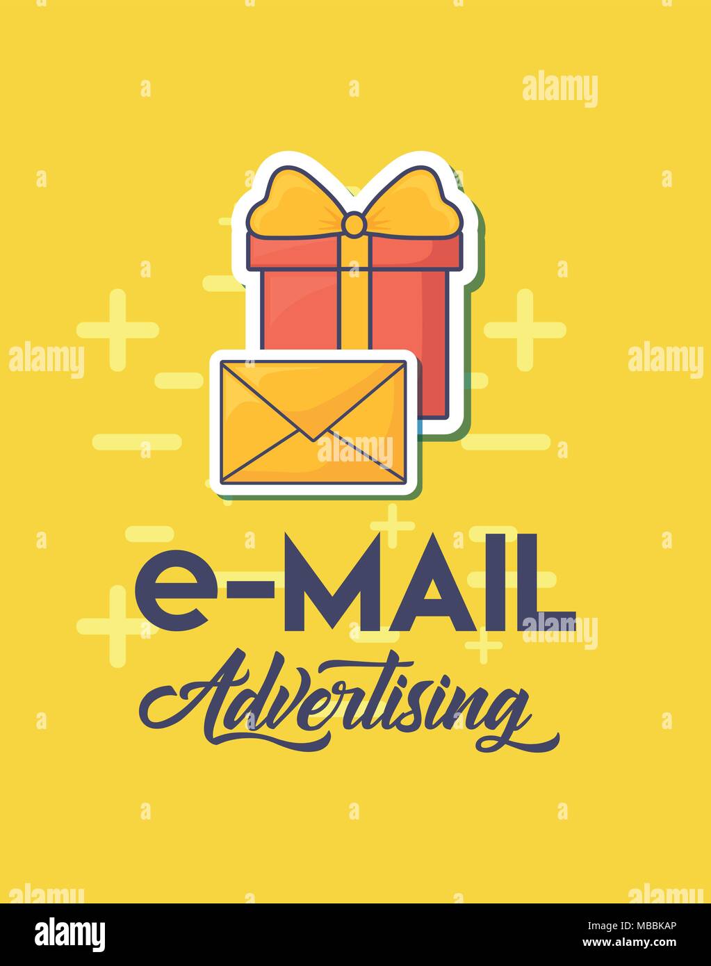 email advertising design with gift box and envelope over yellow ...