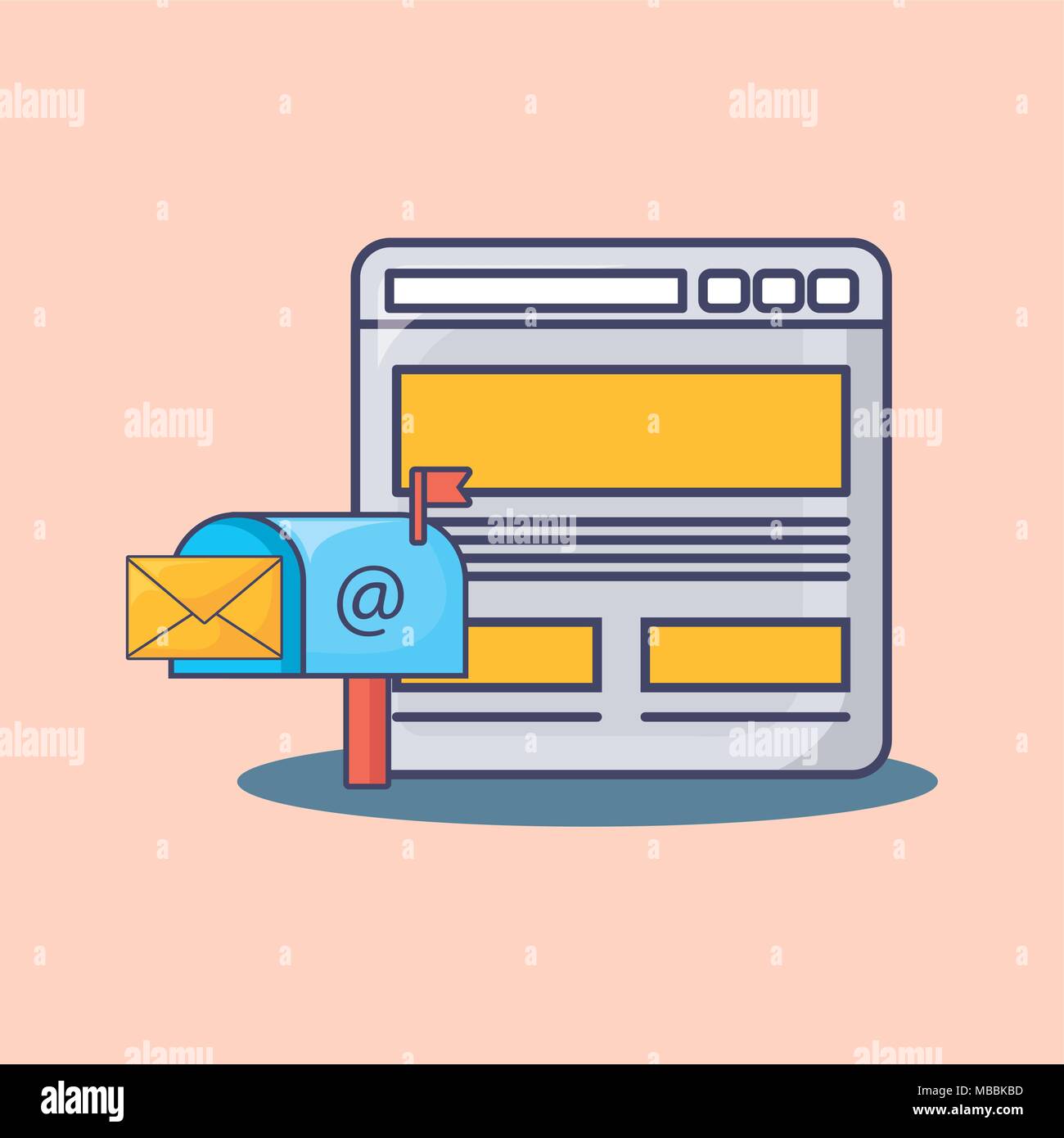 email marketing design with web interface and mailbox over pink ...
