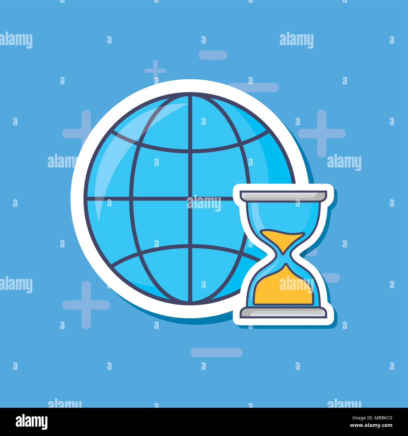 global sphere with hourglass over blue background, colorful design ...