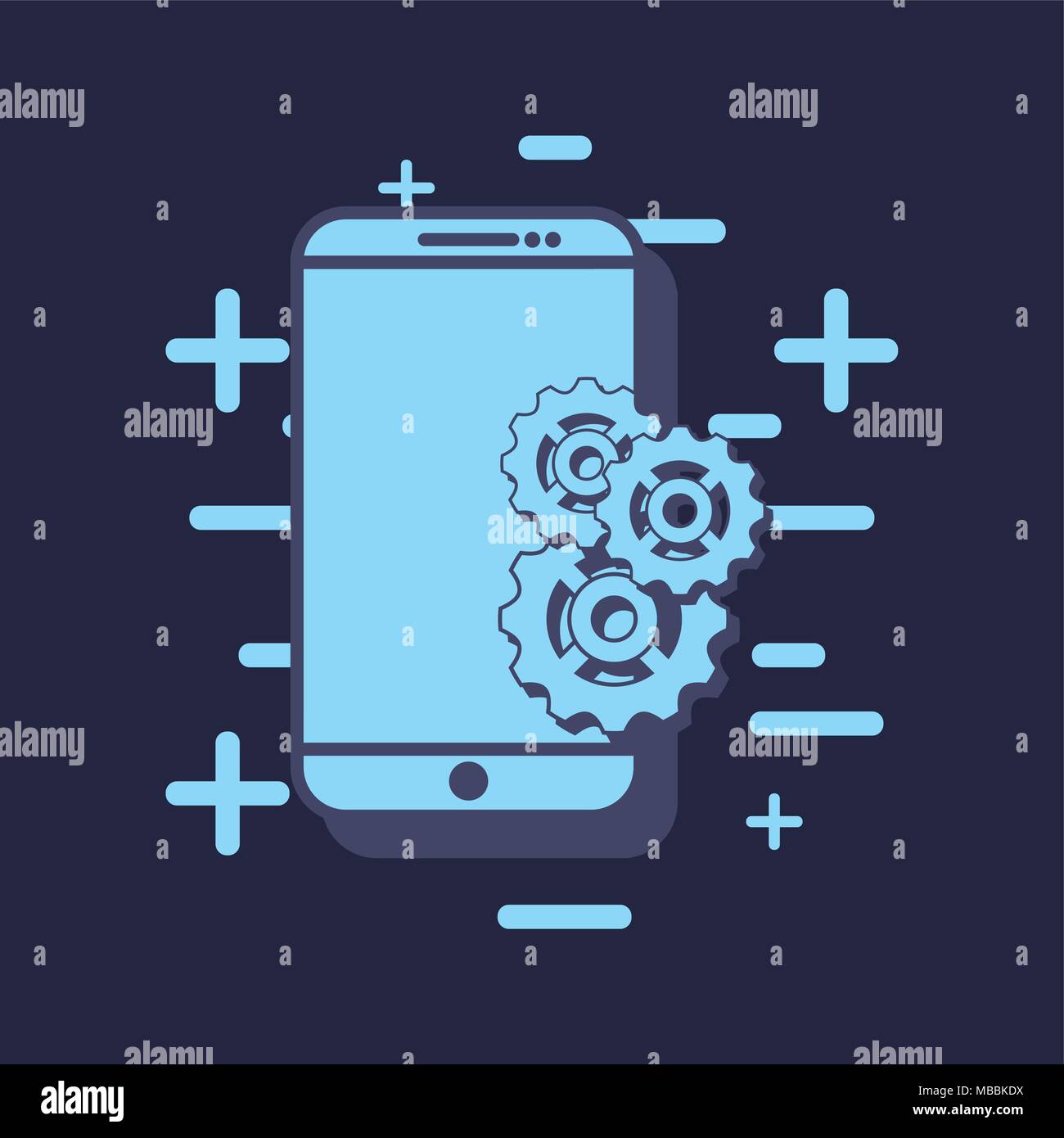 smartphone with gear wheels over blue background, vector illustration ...