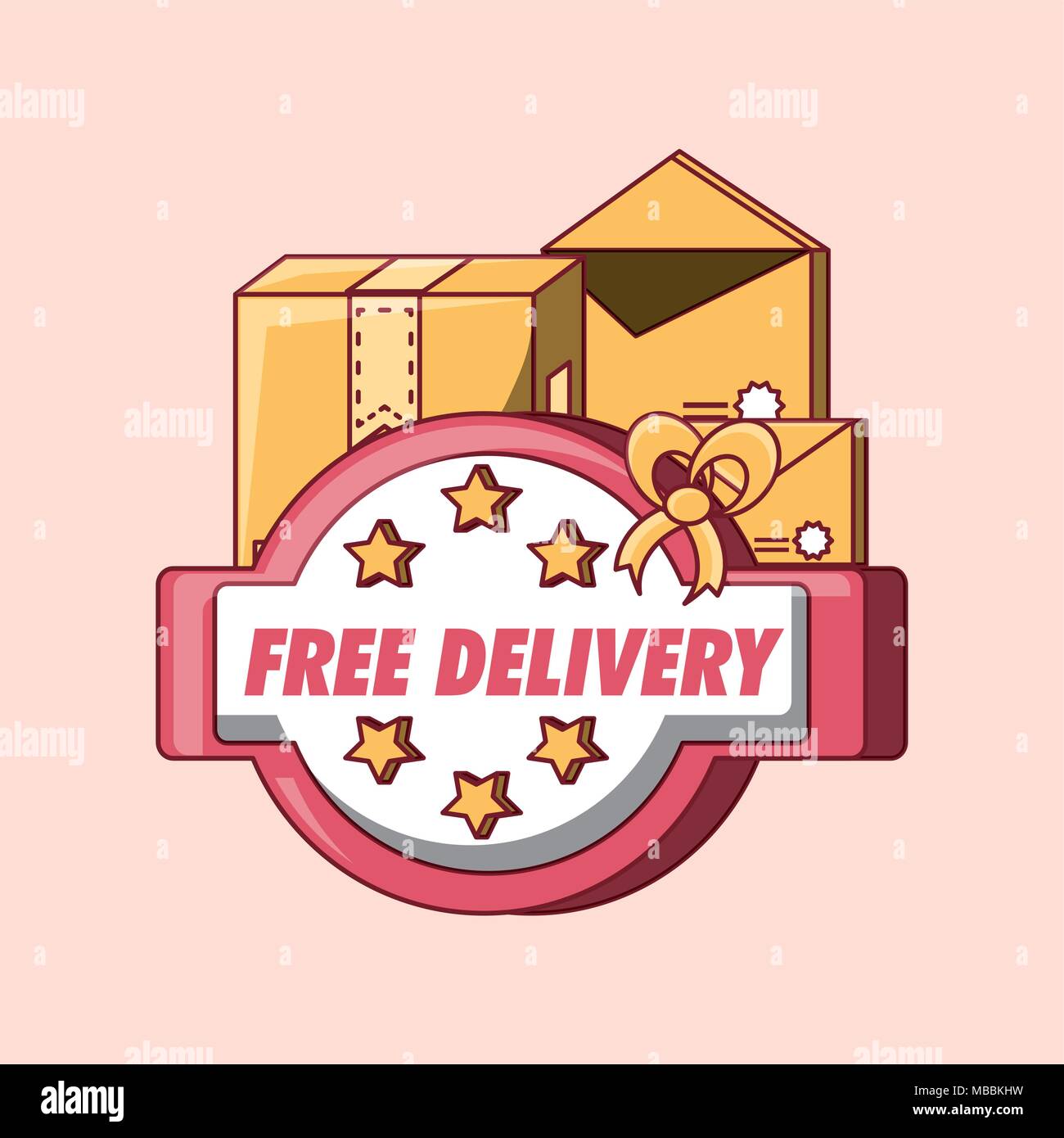 Free delivery design with carton boxes and envelope over pink ...