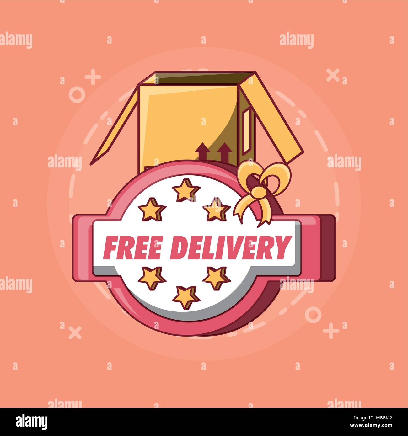 Free delivery emblem with box over pink background, colorful design ...