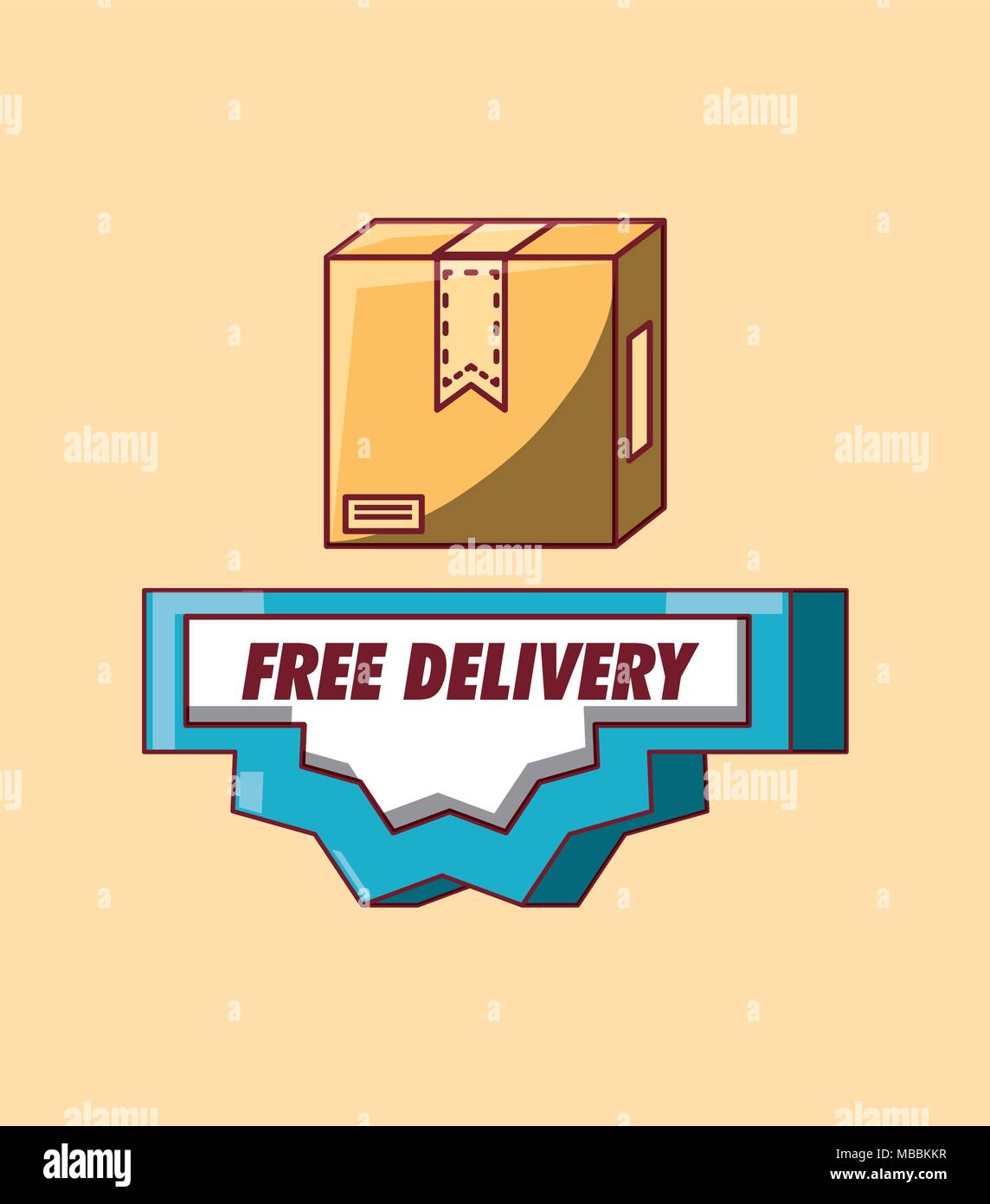 Free delivery emblem with carton box over yellow background, colorful ...
