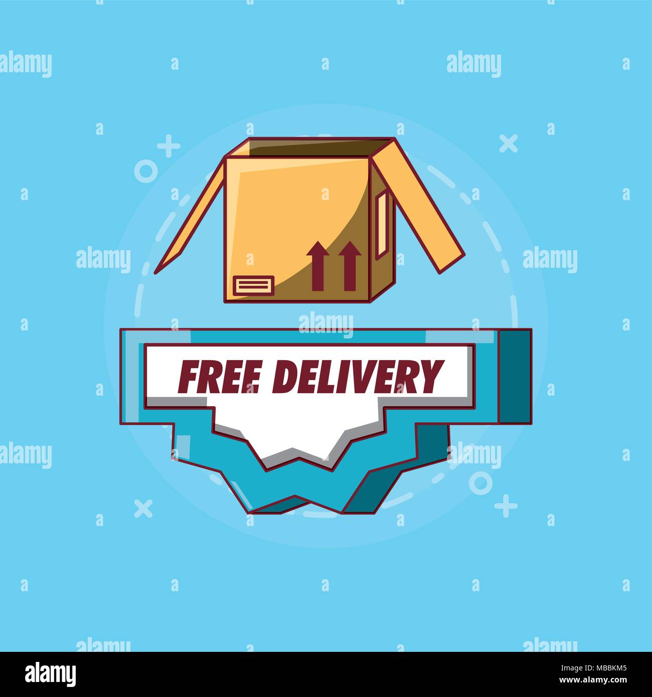 Free delivery emblem with carton box over blue background, colorful ...