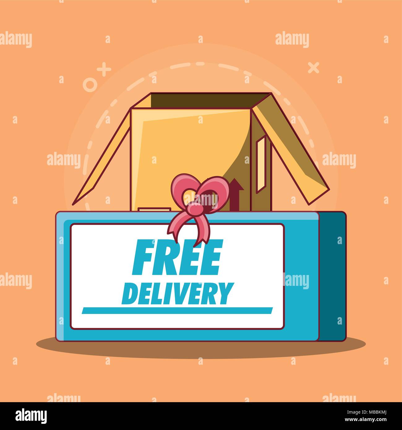 Free delivery design with carton box over orange background, colorful ...