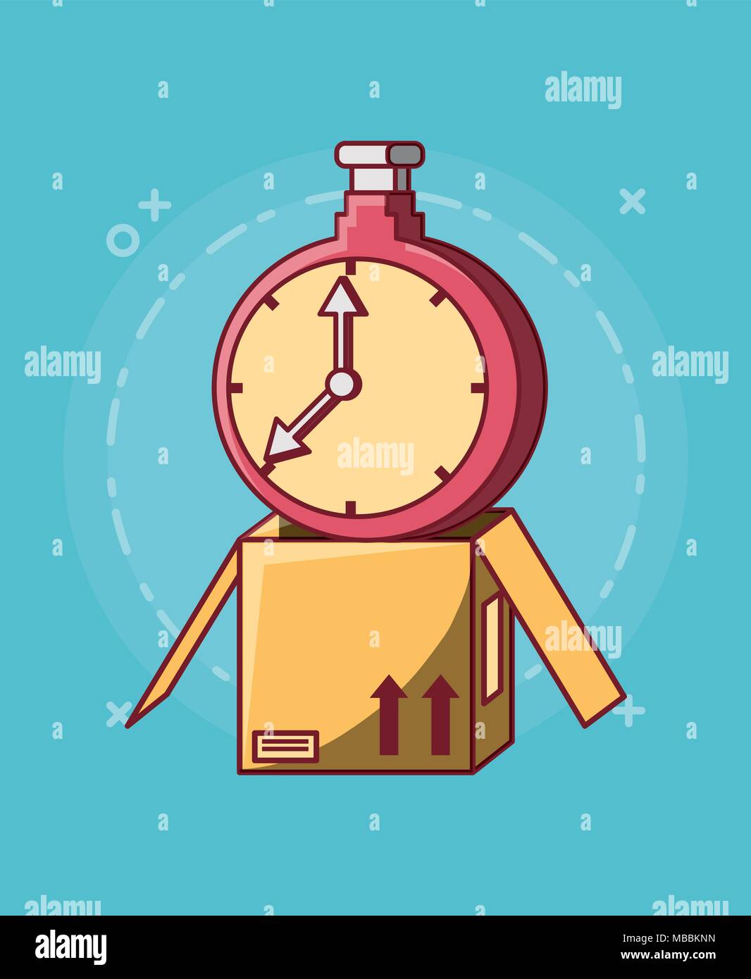 carton box and chronometer over blue background, free delivery concept ...