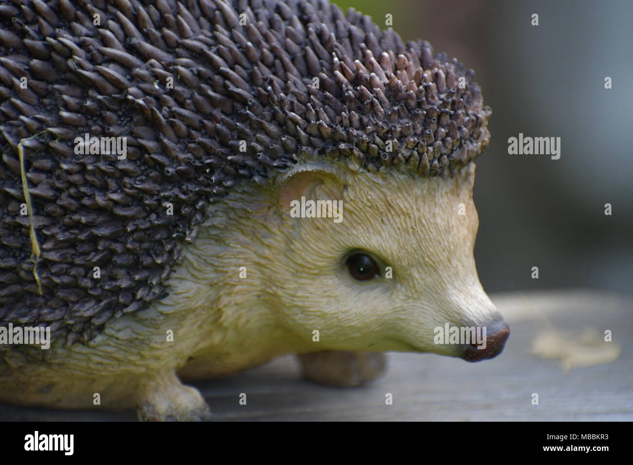 Hedgehog yard ornament sitting on a ladder Stock Photo - Alamy