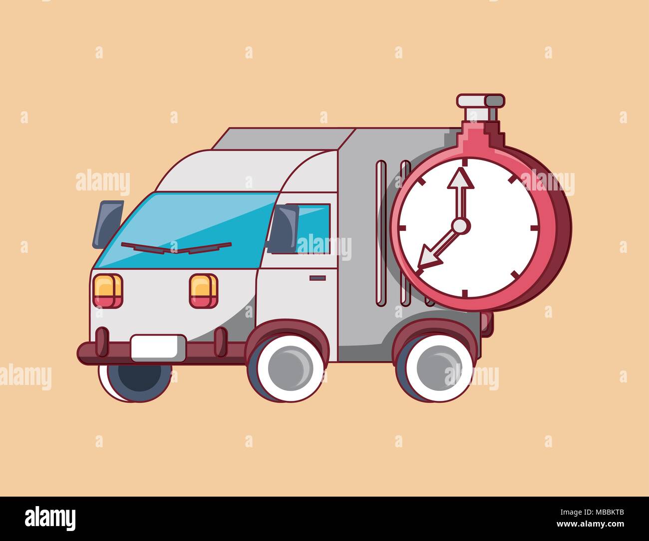 cargo truck and chronometer over orange background, free delivery ...