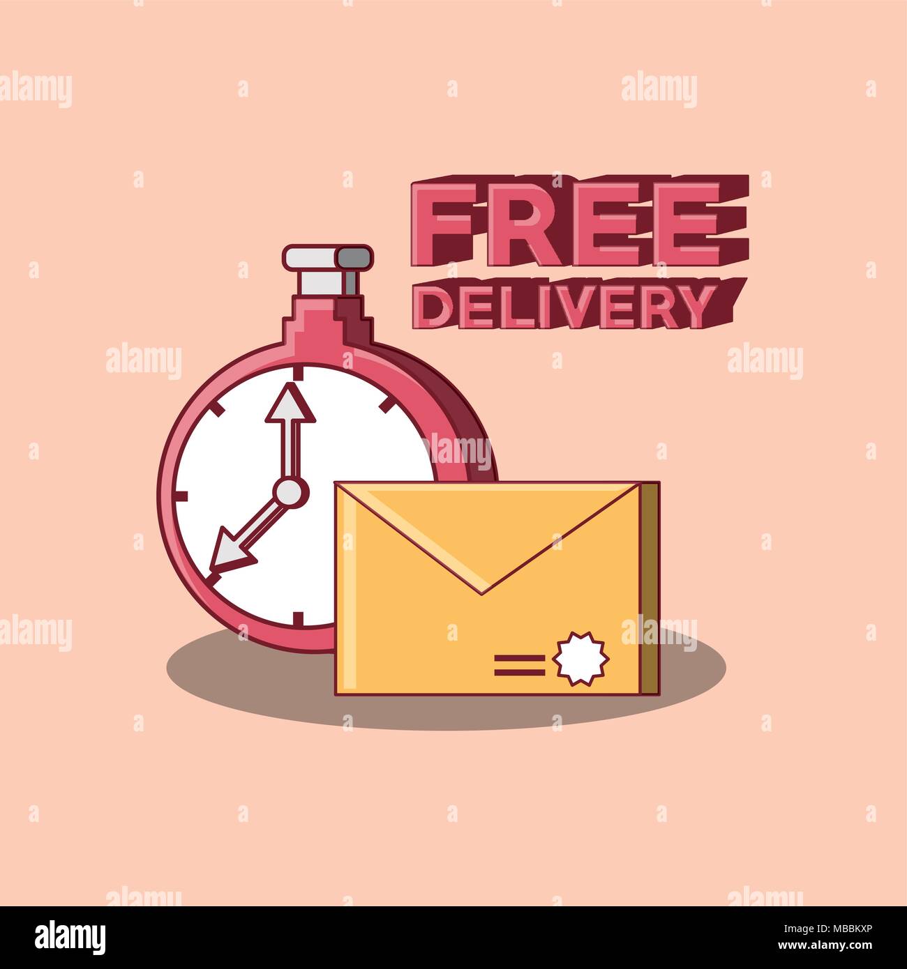Free delivery design with envelope and chronometer over pink background ...