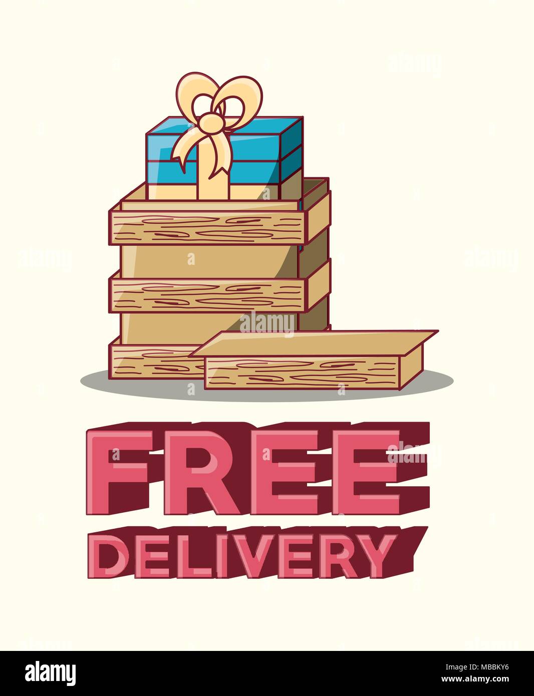 Free delivery design with gift box over white background, colorful ...