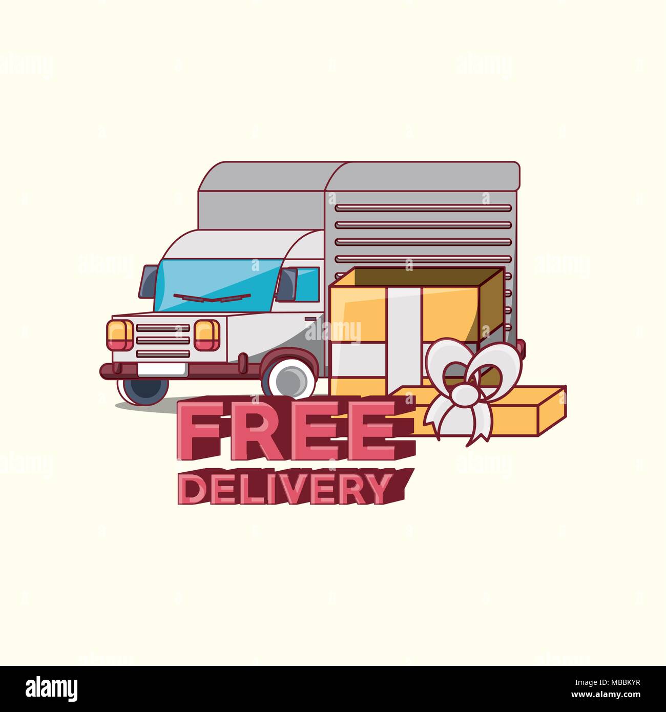 Free delivery design with cargo truck and gift box over white ...