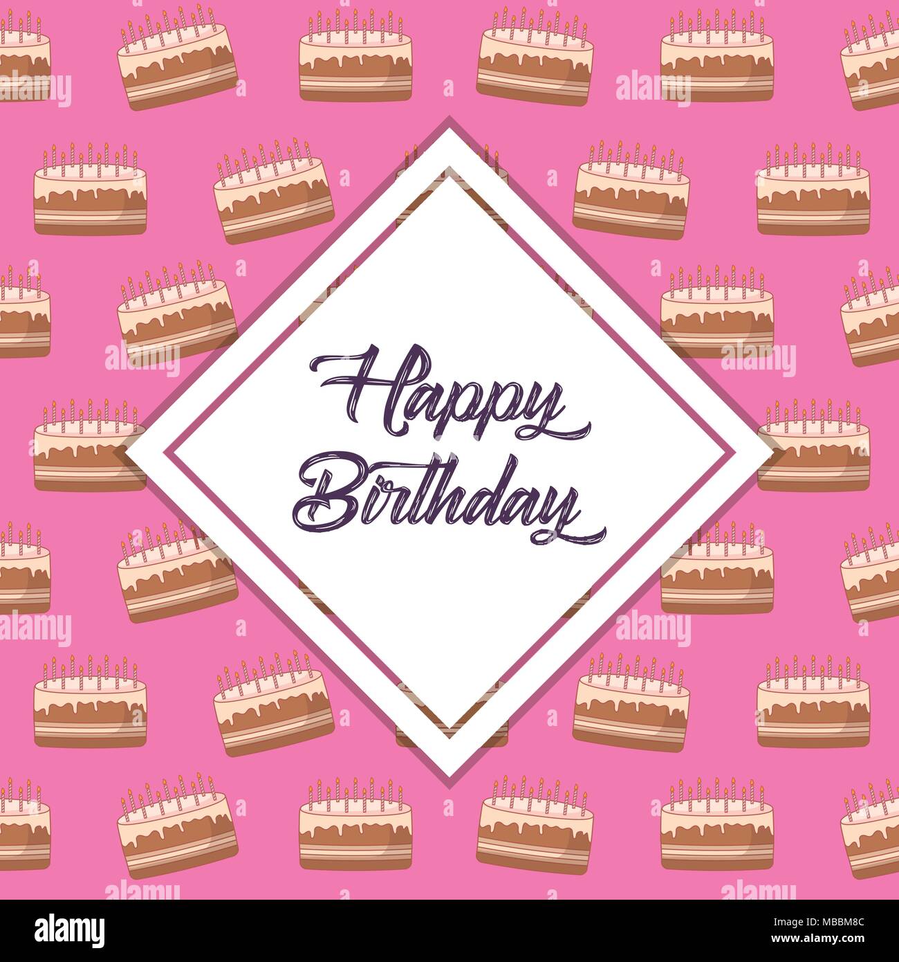 Happy birthday design with decorative rhombus frame over birthday cakes ...