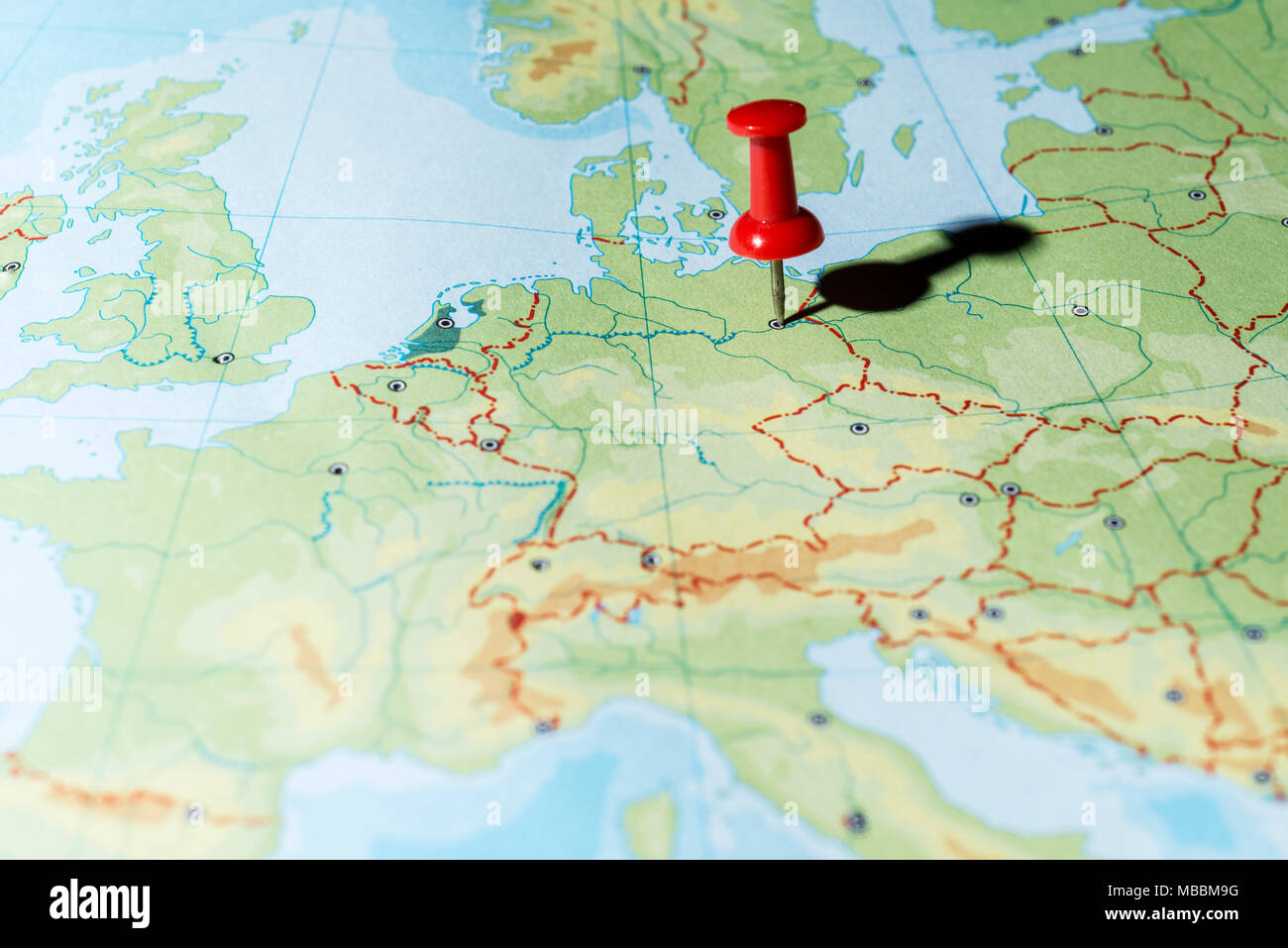 Red pin on a map pointing Berlin Stock Photo - Alamy