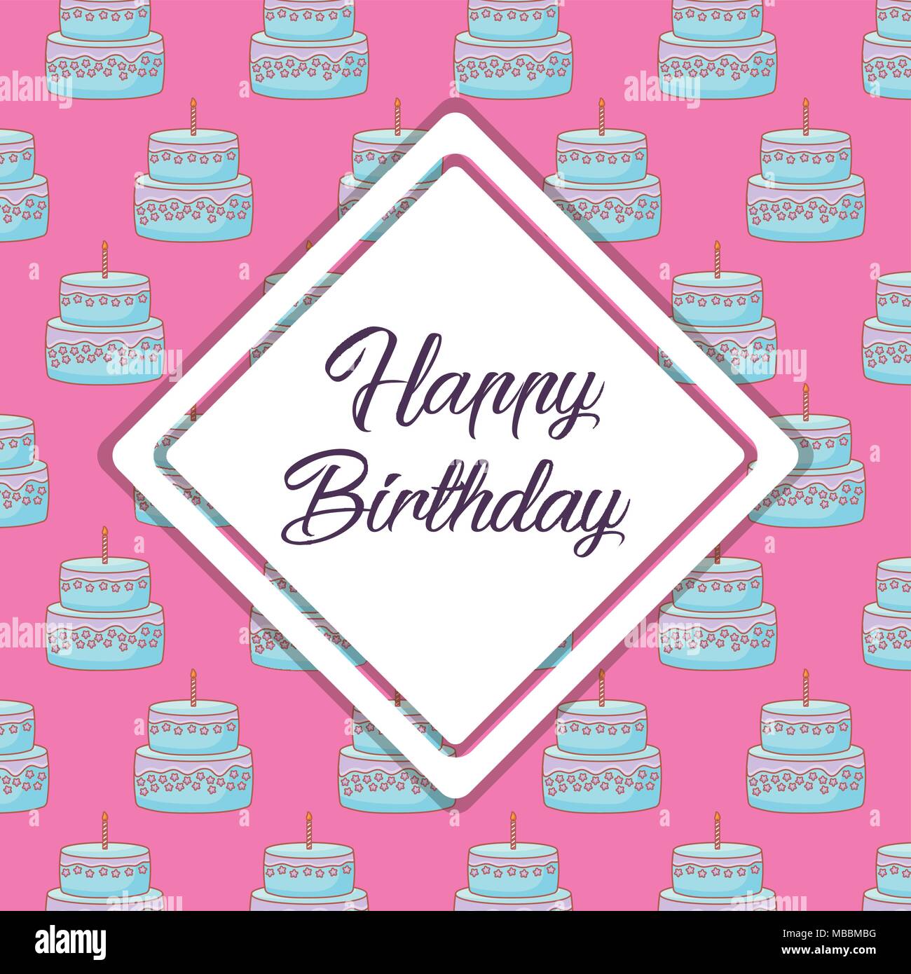 Happy birthday design with decorative rhombus frame over birthday cakes ...