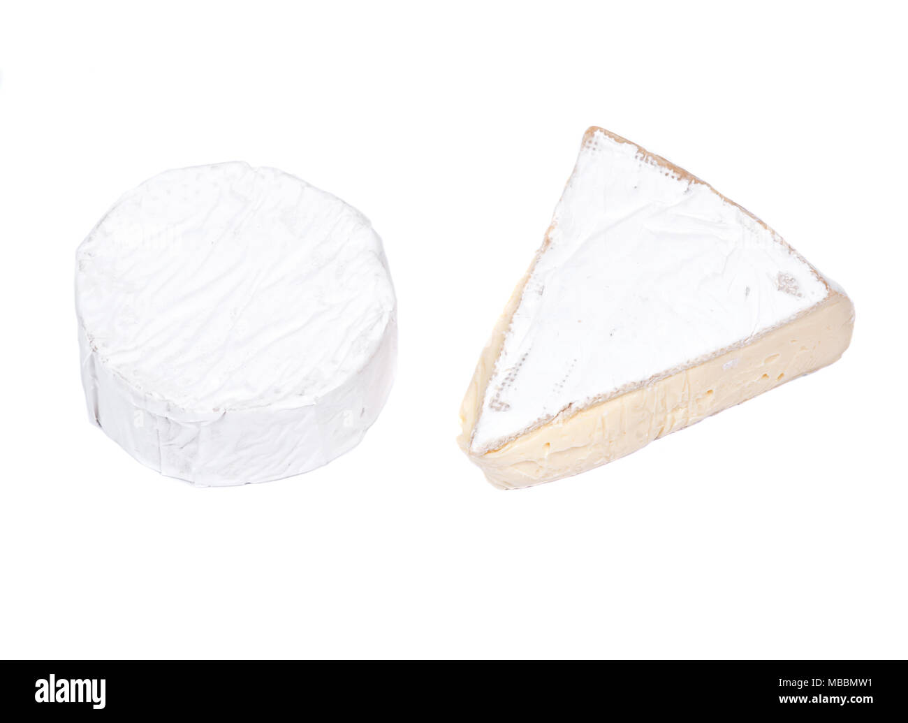 Supremely creamy soft ripened brie cheese isolated on white background ...