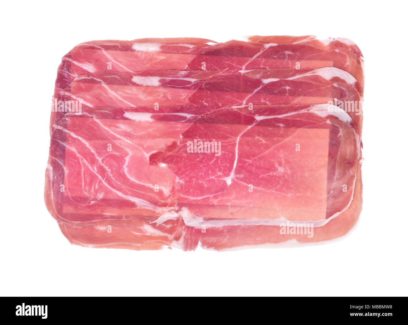 Boneless sliced italian dry-cured ham prosciutto isolated on white ...