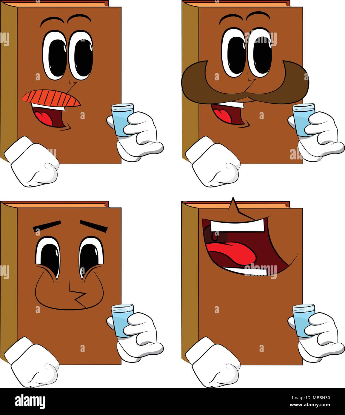 Books drinking brandy. Cartoon book collection with happy faces ...
