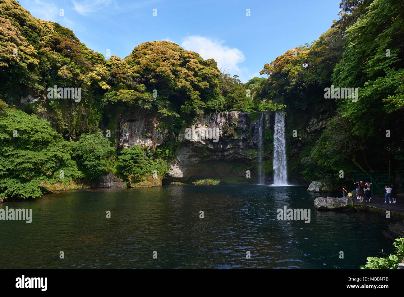 Jeju, Korea - May 25, 2017: Cheonjiyeon waterfalls, one of the most ...