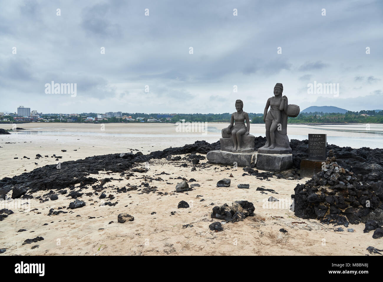 Jeju, Korea - May 24, 2017: Olle course No.3 and Pyoseon Haevichi beach ...