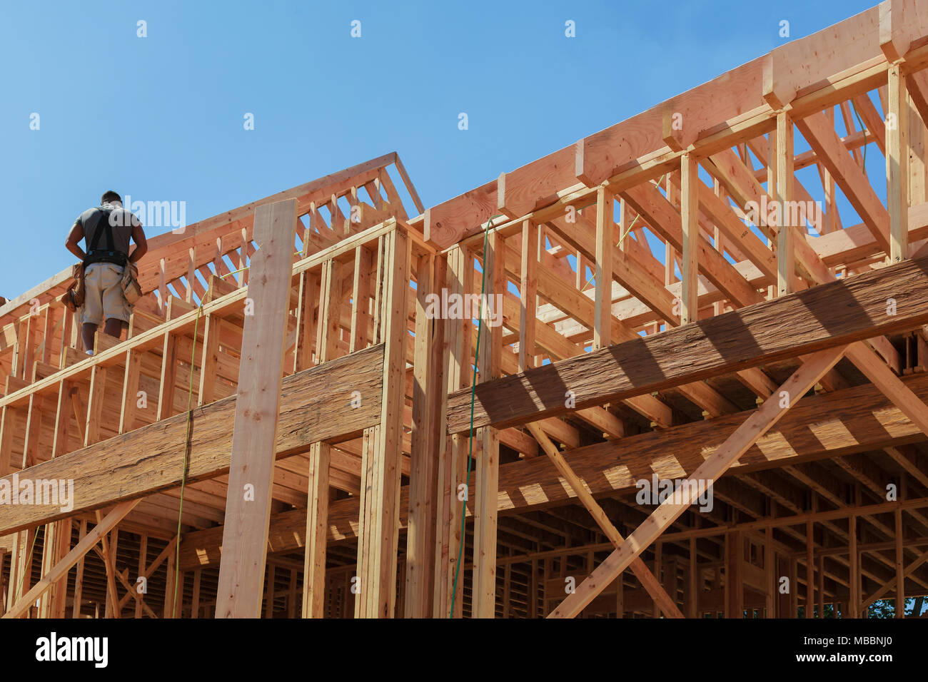 New house framework of house under construction post and beam ...